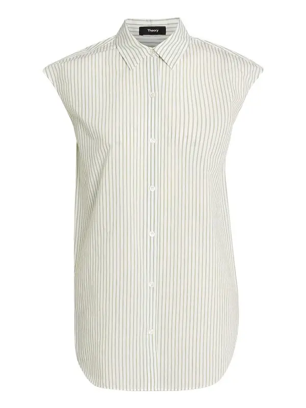 Theory Striped Cotton-blend Poplin Shirt - Green