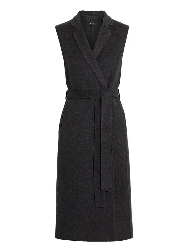 Theory Belted Woolfelt Vest - Charcoal