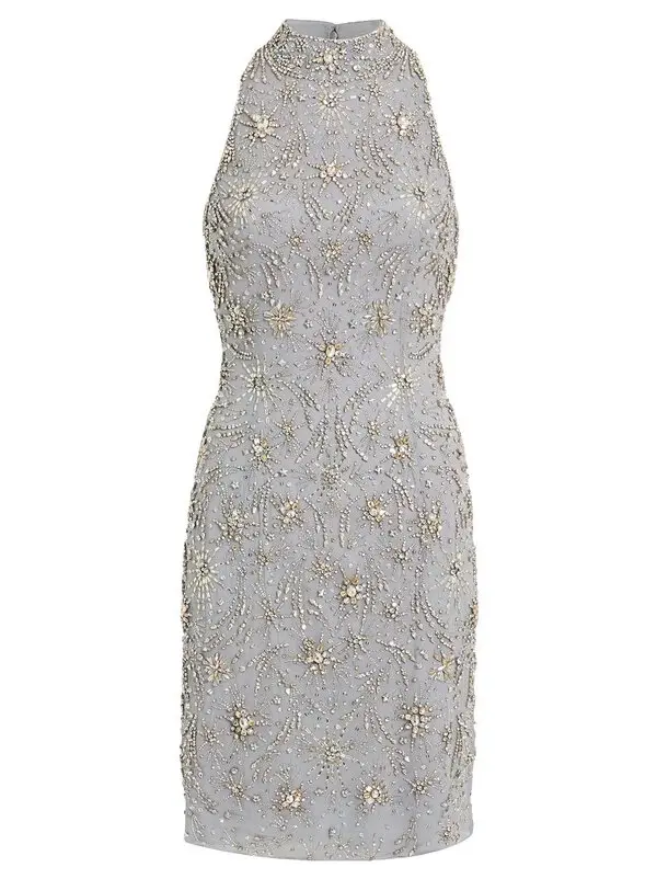 Jenny Packham Embellished Chiffon Mini Dress - Slate Blue