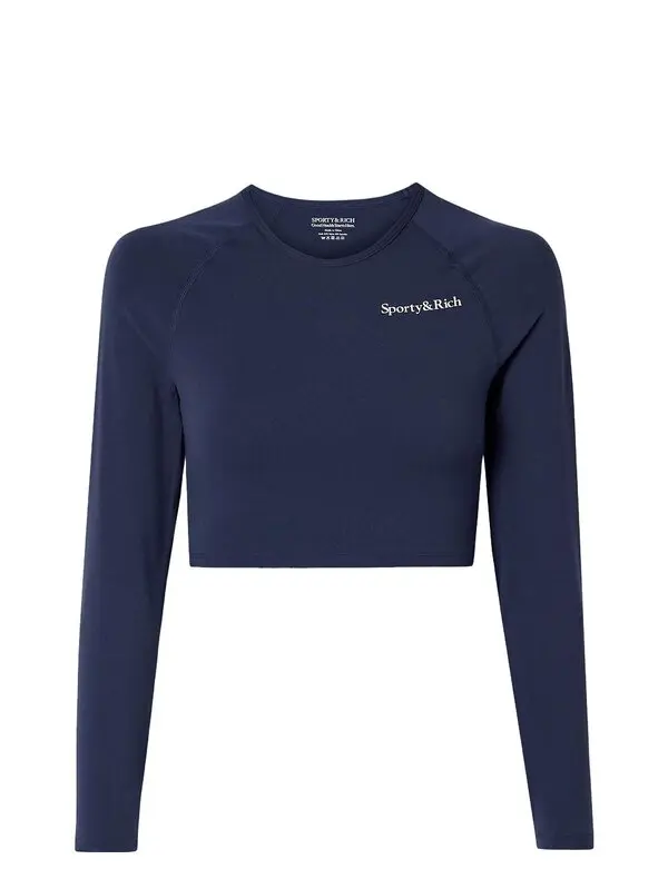 SPORTY & RICH Serif Cropped Stretch Top - Navy