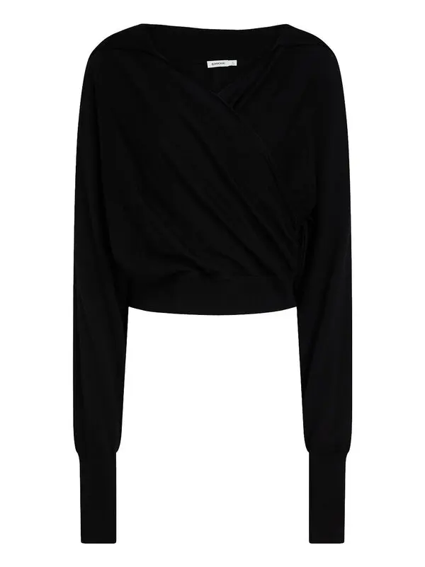 Simkhai Riley Wrapeffect Merino Wool Hooded Sweater - Black