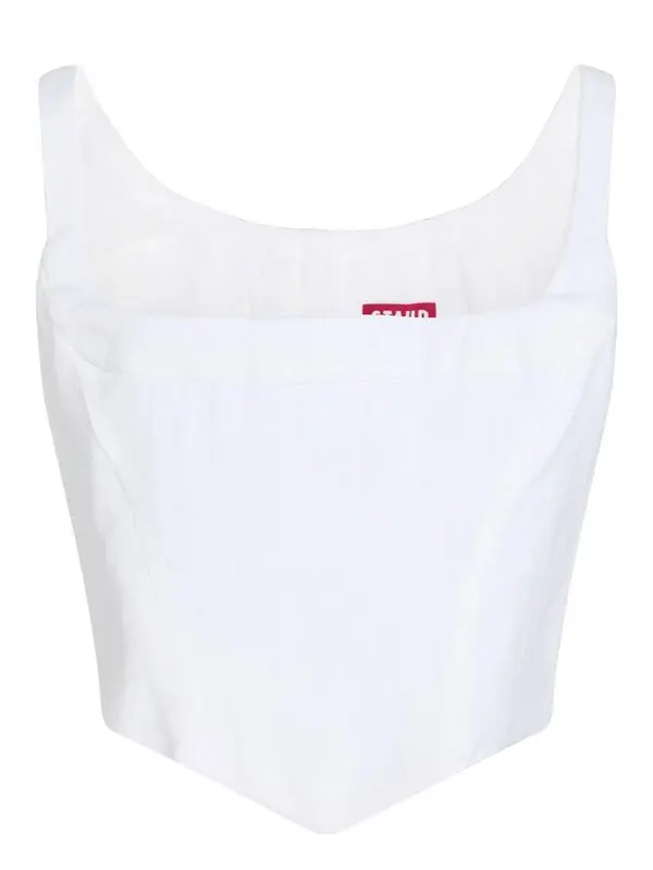 Staud Vaga Cropped Linen Bustier Top - Off-white
