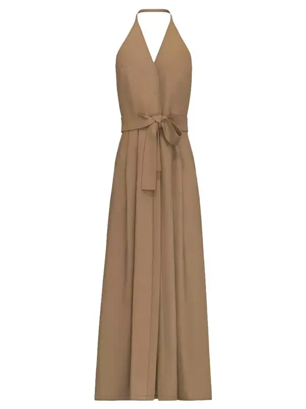Marella Maxi Belted Halterneck Dress - Neutrals