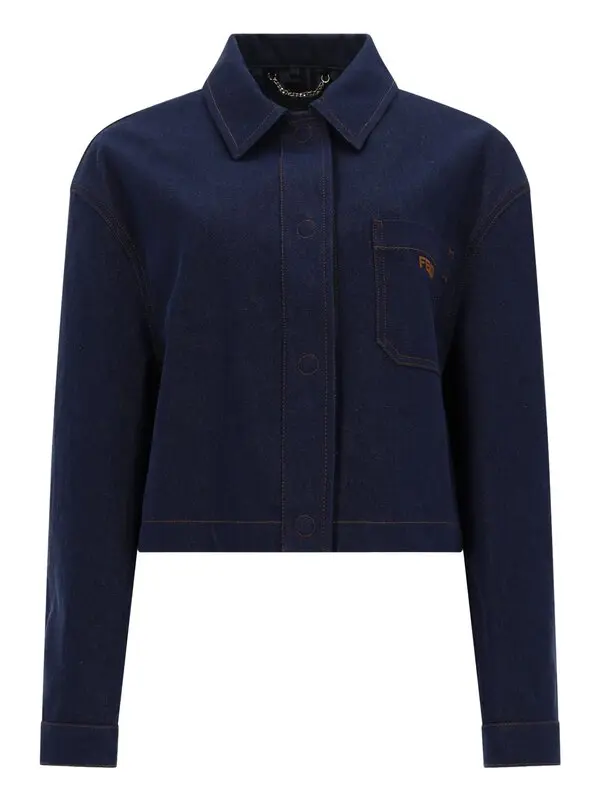 Fendi Embroidered Logo Denim Jacket - Blue