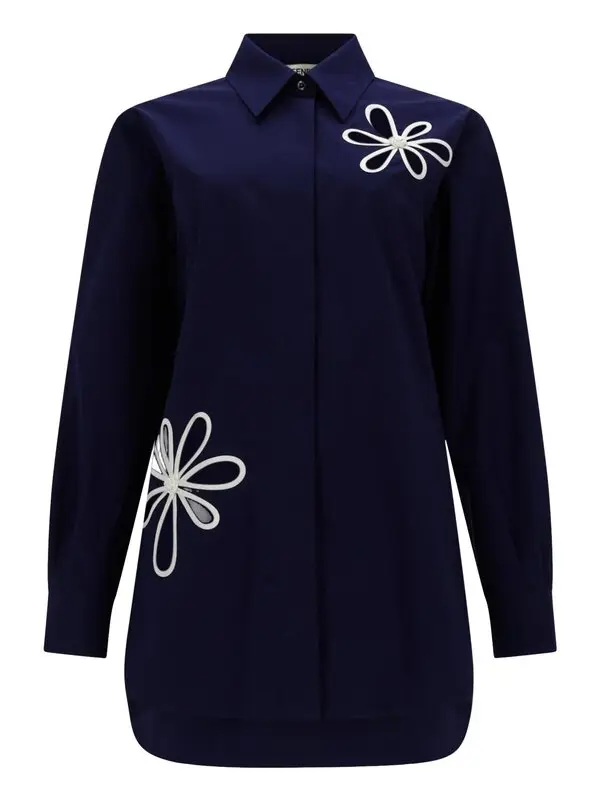 Fendi Cotton Poplin Shirt With Floral Appliqu - Black