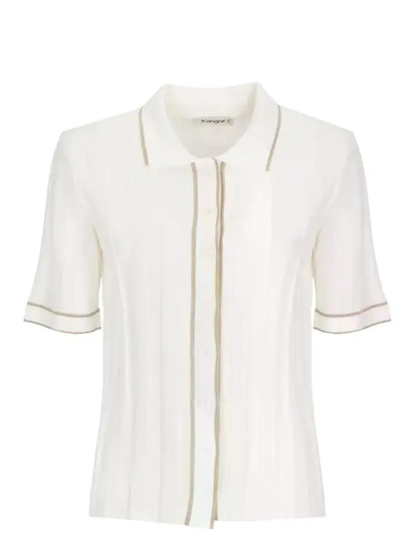 KANGRA Ribbed Knit Contrast Trim Shirt - Neutrals