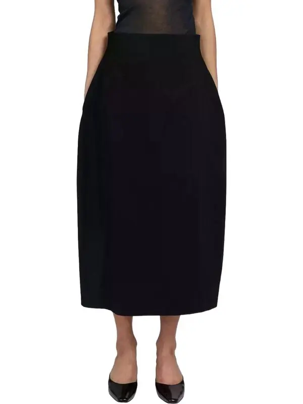 AMOMENTO Curved Silhouette Midi Skirt - Black