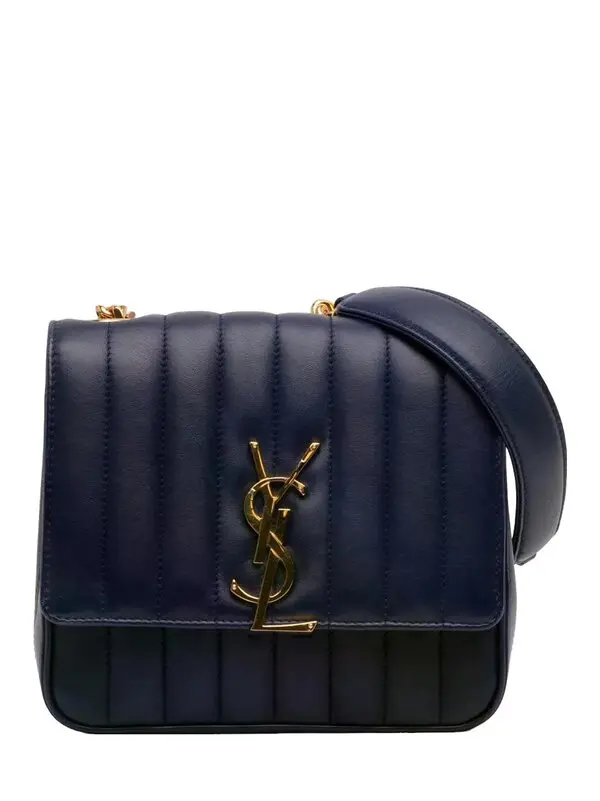 Saint Laurent 2018 Medium Lambskin Monogram Vicky Chain Bag Crossbody Bag - Blue
