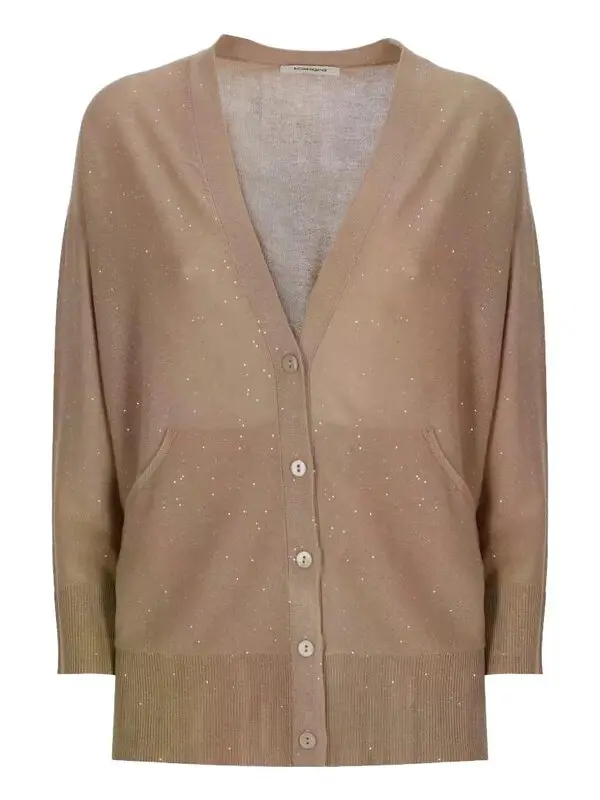 KANGRA Sequin Embellished V-neck Cardigan - Neutrals
