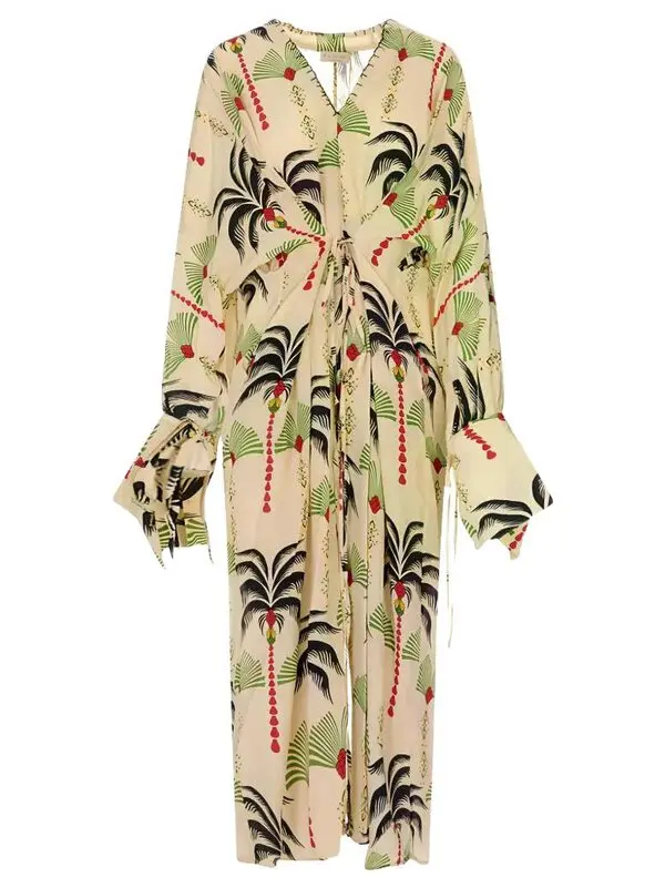 Anjuna Palm-print Cassandra Dress - Neutrals