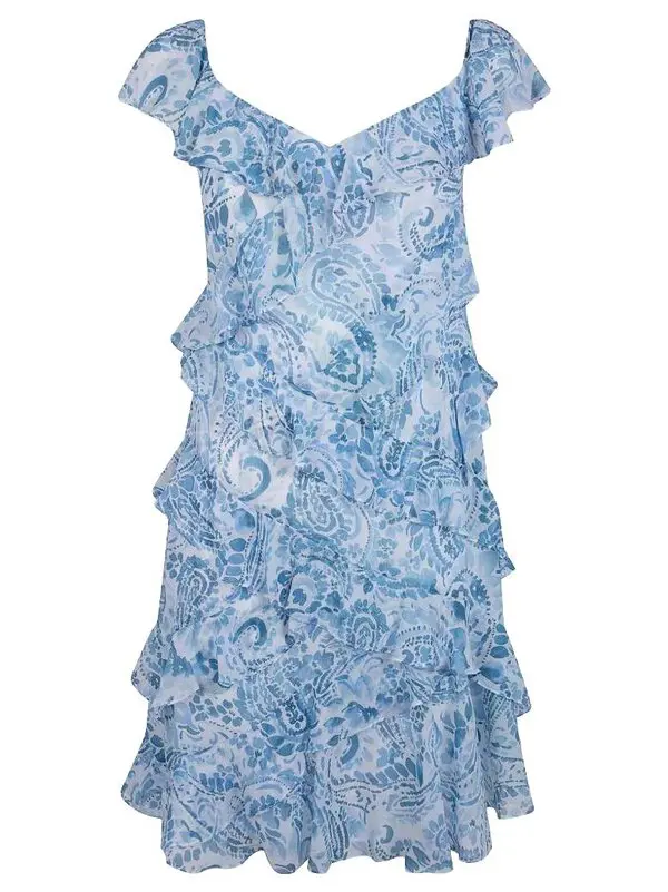 Ralph Lauren Paisley-print Tiered Ruffled Mini Dress - Blue