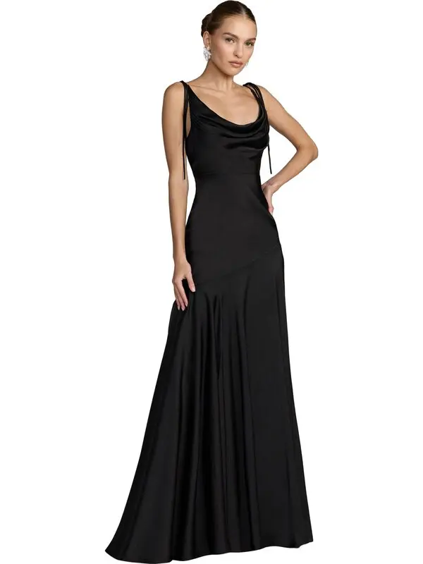 Mac Duggal Charmeuse Gown With Cowl Neckline And Tie Straps - Black