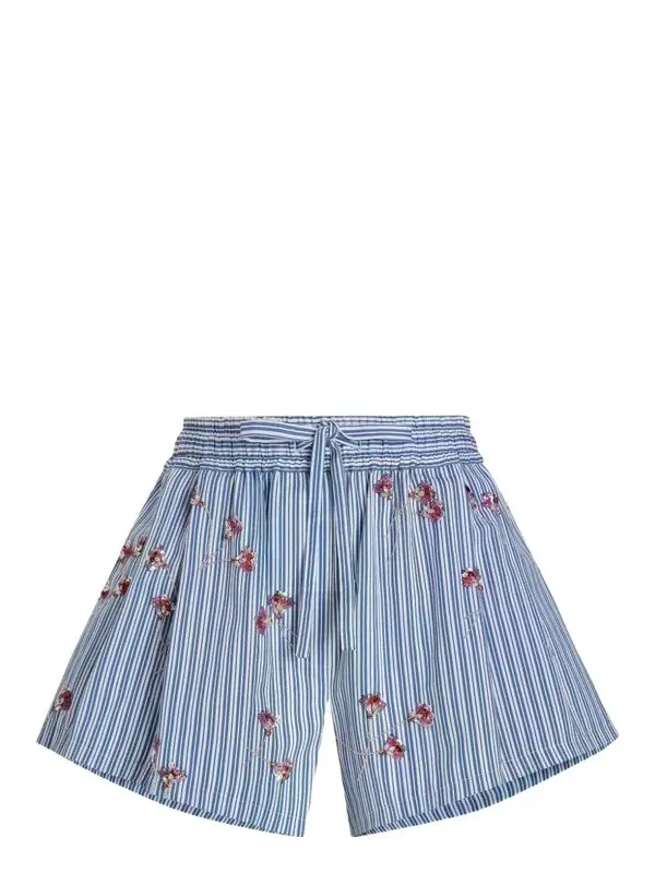 Dolce & Gabbana Crystal Flower-print Cotton Shorts - Blue