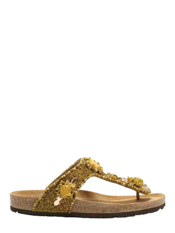 Malìparmi Beaded Sheep Leather Thong Sandals - Yellow
