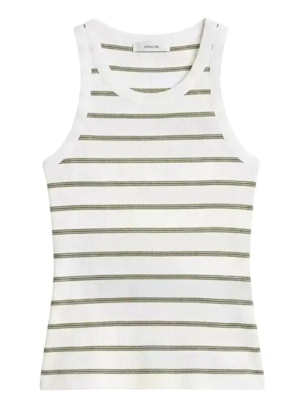 Vince Striped Ribbed Racerback Tank - White