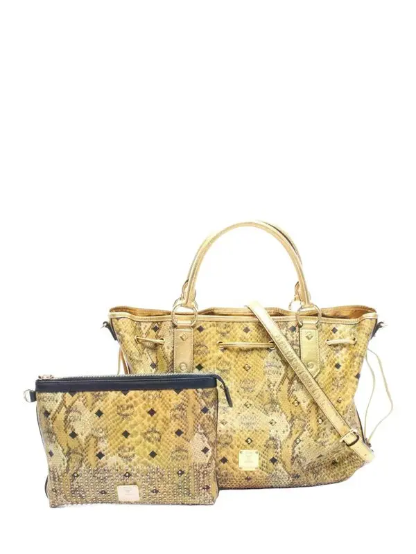 Mcm Visetos Python-embossed Tote Bag With Stud Embellishment - Yellow