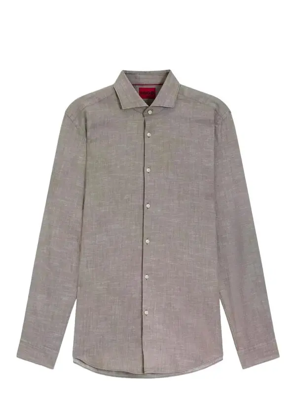 Hugo Slub-texture Long-sleeve Shirt - Grey