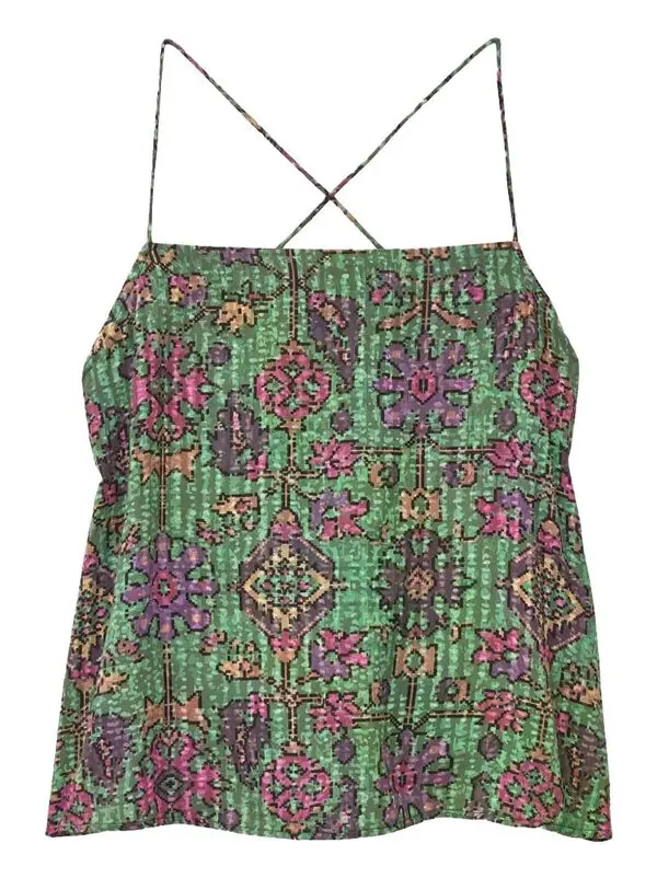 Ba&sh Pamela Geometric Print Crossover Strap Top - Green