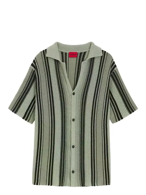 Hugo Striped Pointelle-knit Shirt - Green