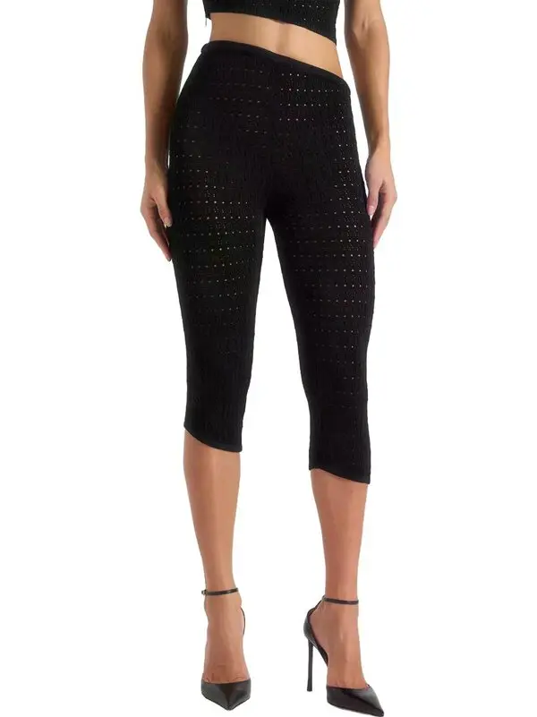 Manière De Voir Aimee Pointelle Asymmetric Leggings - Black