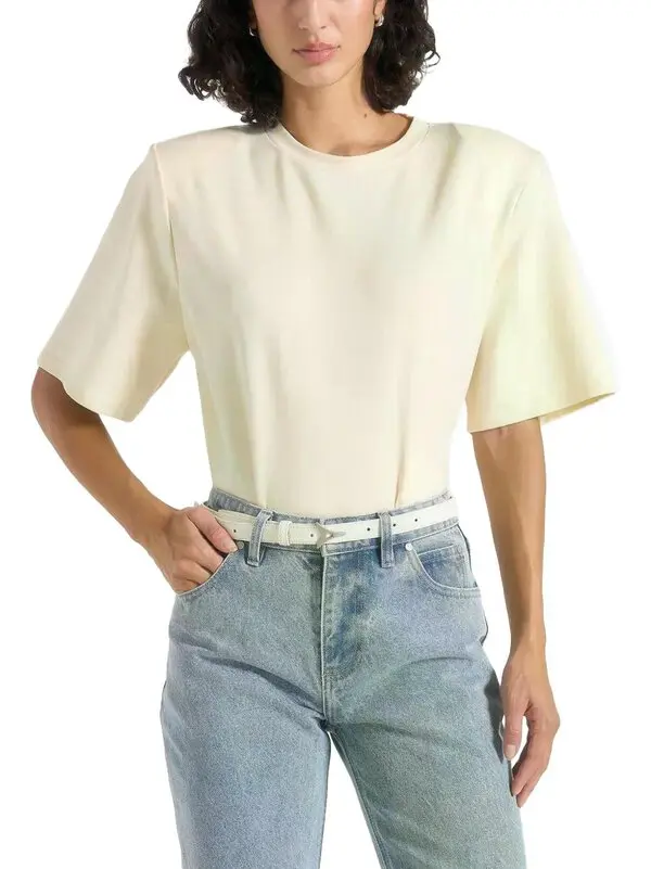 Manière De Voir Maniere De Voir Crew Neck Short Sleeve Bodysuit With Detachable Shoulder Pads - Neutrals