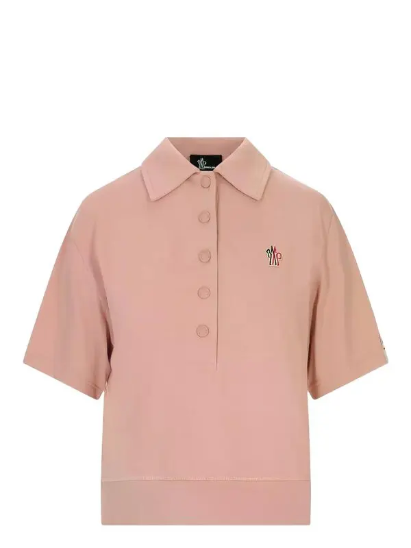 Moncler Logo Patch Cotton Polo Shirt - Pink