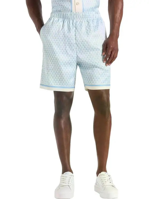 Manière De Voir Maniere De Voir Eiffel Monogram Print Satin Shorts - Blue