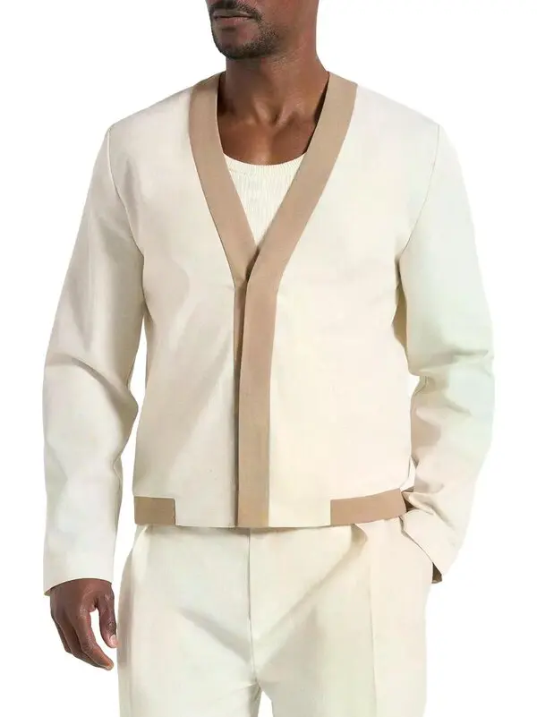 Manière De Voir Clovis Textured Contrast-placket Cardigan - Neutrals