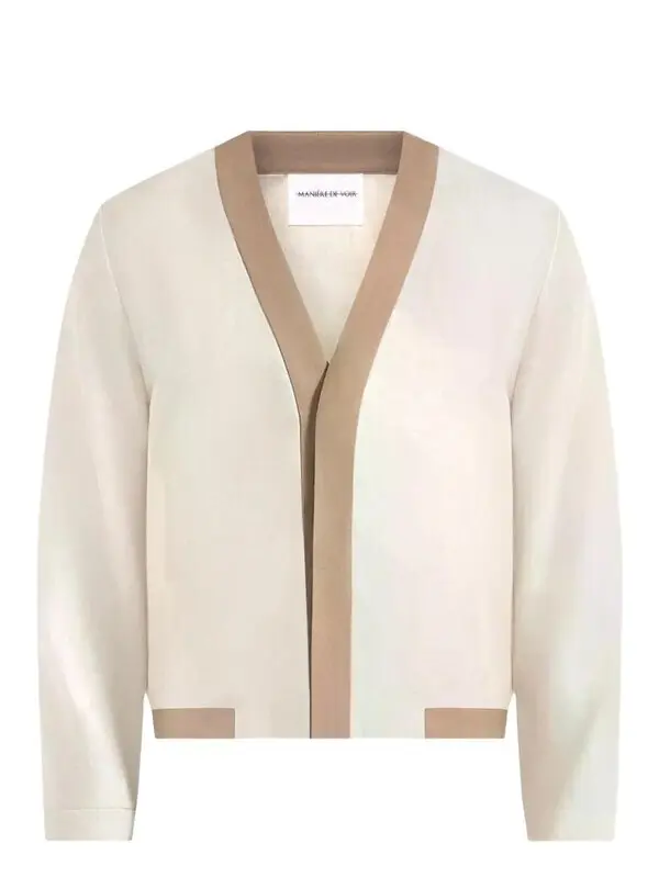 Manière De Voir Maniere De Voir Clovis Linen Blend Cardigan With Contrast Placket - Neutrals