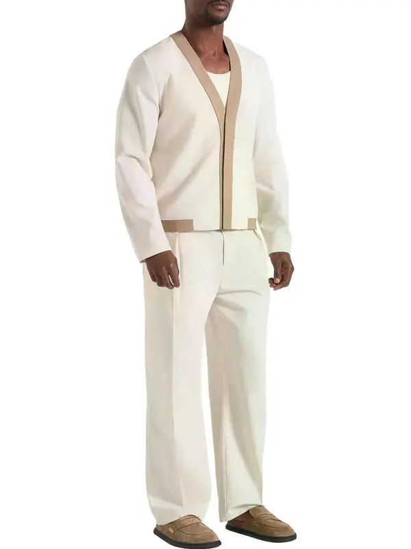 Manière De Voir Clovis Linen Cardigan With Contrast Placket Natural - Neutrals