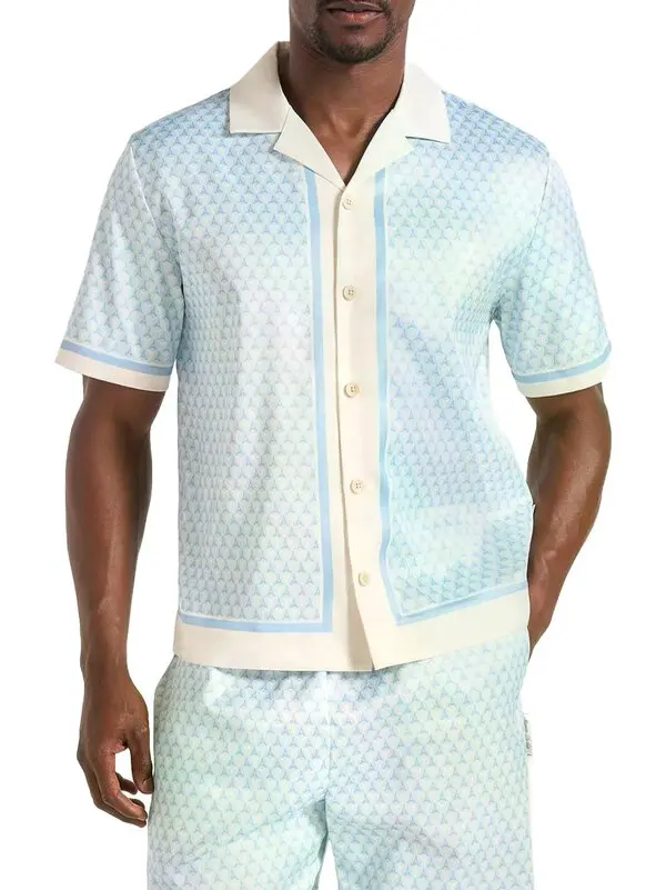 Manière De Voir Idriss Eiffel Monogram Satin Shirt - Blue