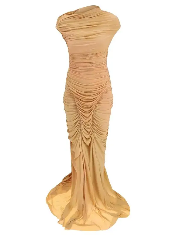 FRANCESCO MURANO Draped Asymmetric Maxi Gown - Neutrals