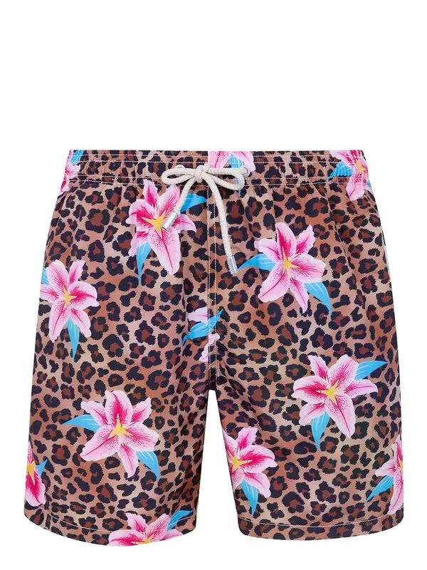 MC2 SAINT BARTH Leopard Print Floral Swim Shorts - Brown