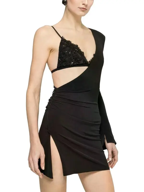 NISSA Asymmetrical Sequin-embellished Dress - Black