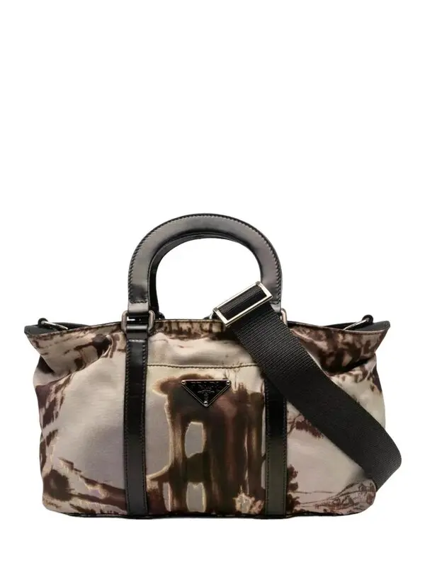 Prada Tessuto Printed Satchel - Brown