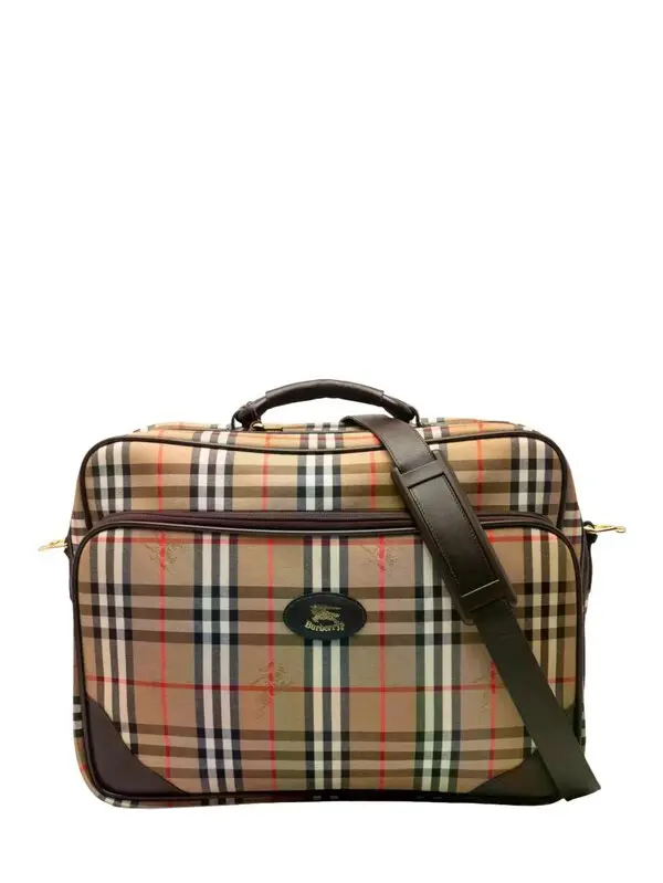 Burberry Haymarket Check Canvas Briefcase Travel Bag - Neutrals