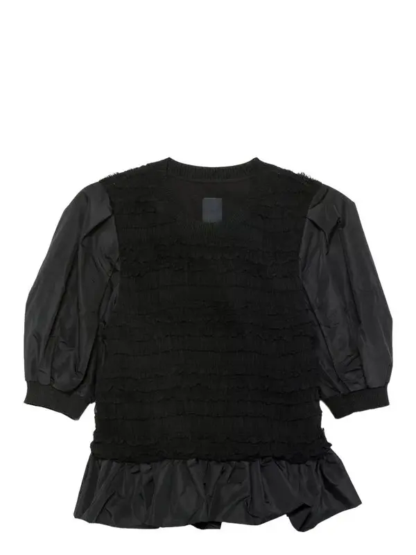 JUUN.J Shirred Ruffle Puff Sleeve T-shirt - Black