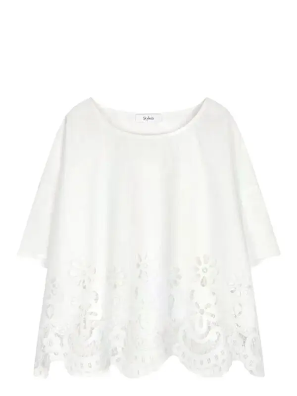Stylein Broderie-anglaise Blouse With Floral Embroidery - White