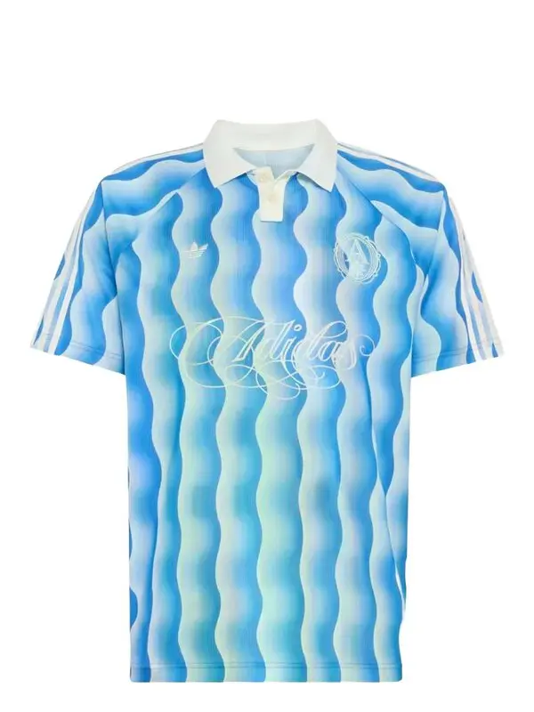 Adidas Wave-print Polo Shirt - Blue
