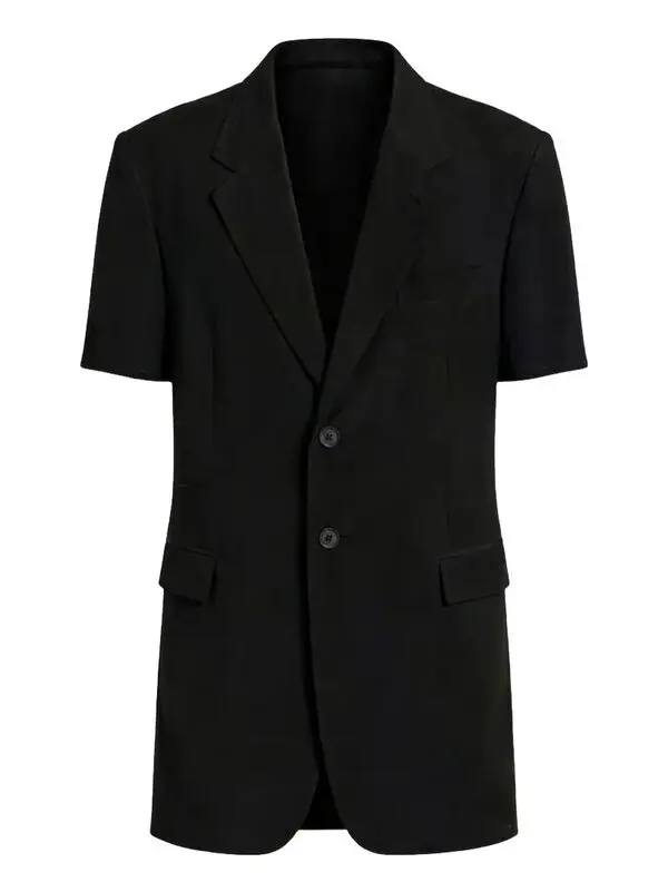 Yohji Yamamoto Short Sleeve Notched Lapel Jacket - Black