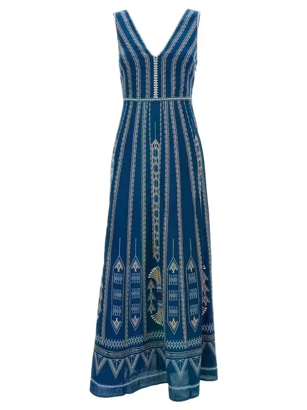 EMPORIO SIRENUSE Nellie Embroidered Sleeveless Dress - Blue