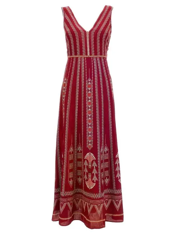 EMPORIO SIRENUSE Geometric Print V-neck Maxi Dress - Red