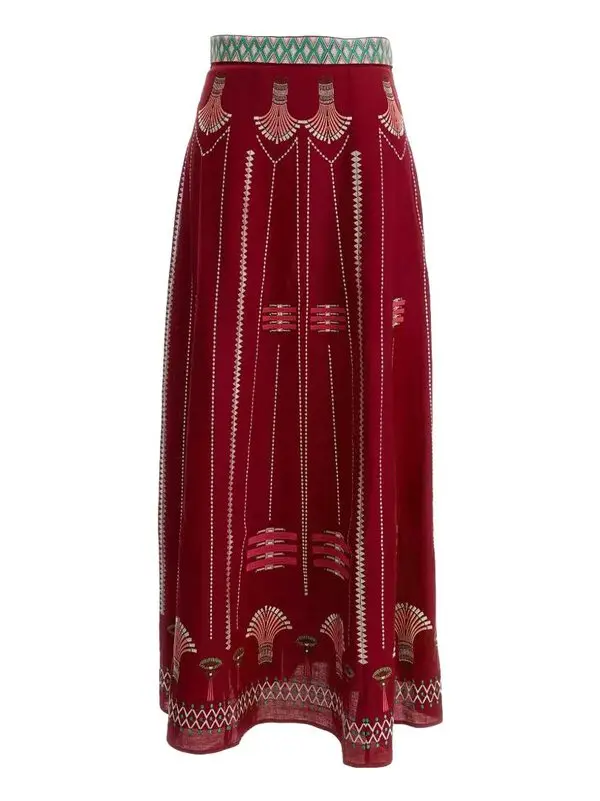 EMPORIO SIRENUSE Camille Embroidered High-waisted Maxi Skirt - Red
