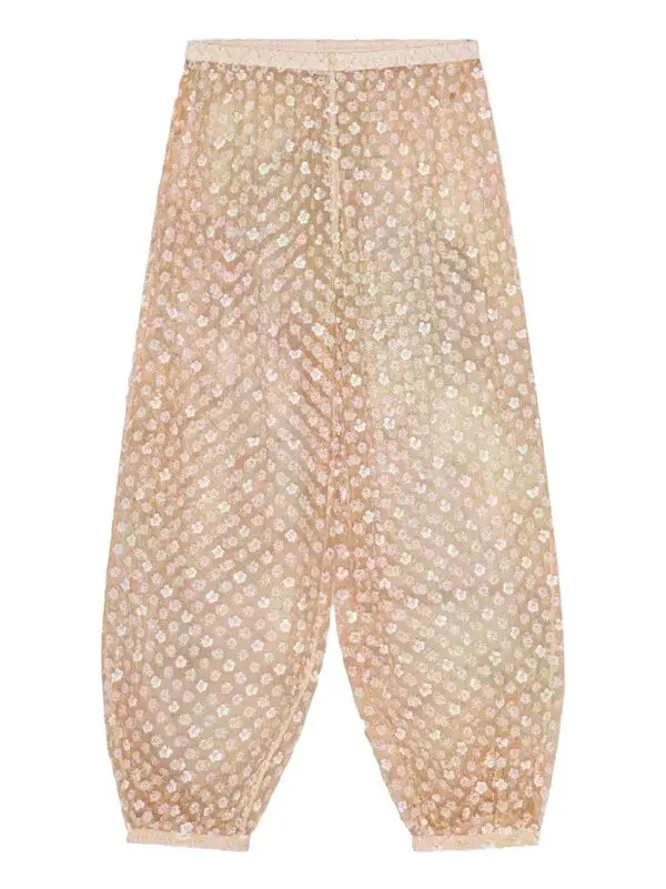 HERSKIND Sequin Embellished Floral Patchwork Trousers - Neutrals