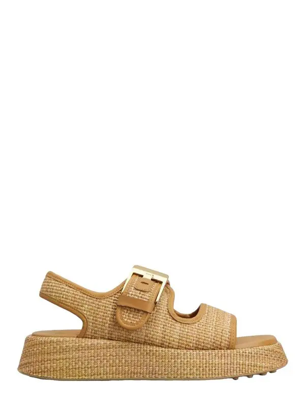 TOD'S Raffia Buckled Platform Sandals - Brown