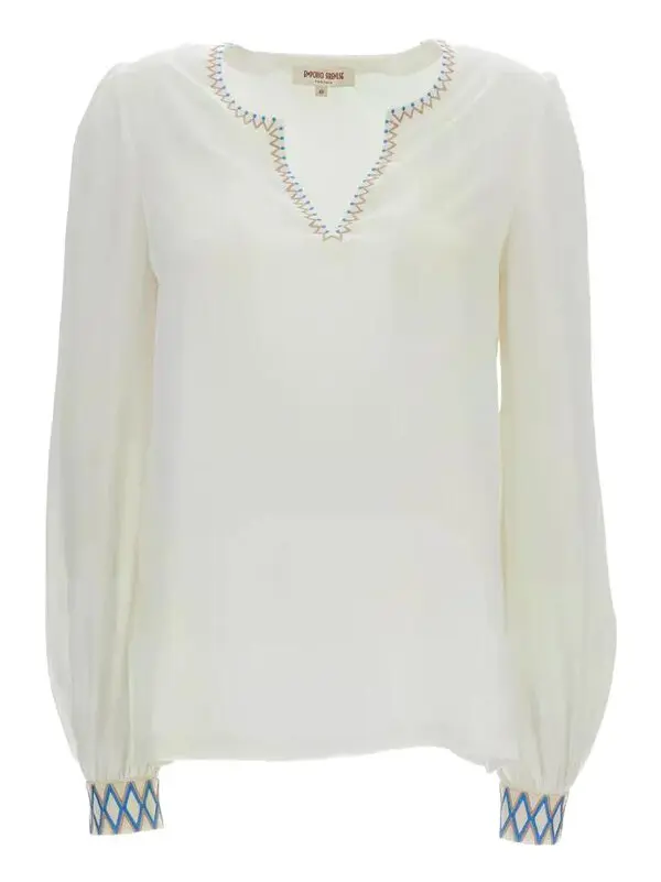 EMPORIO SIRENUSE Silk Embroidered Blouse - Neutrals