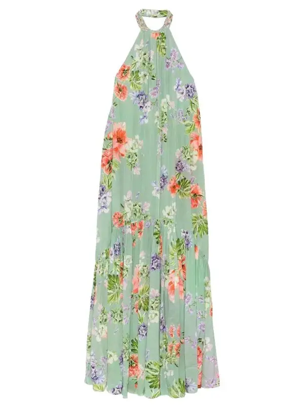 Hemant & Nandita Halterneck Floral Print Maxi Dress - Green