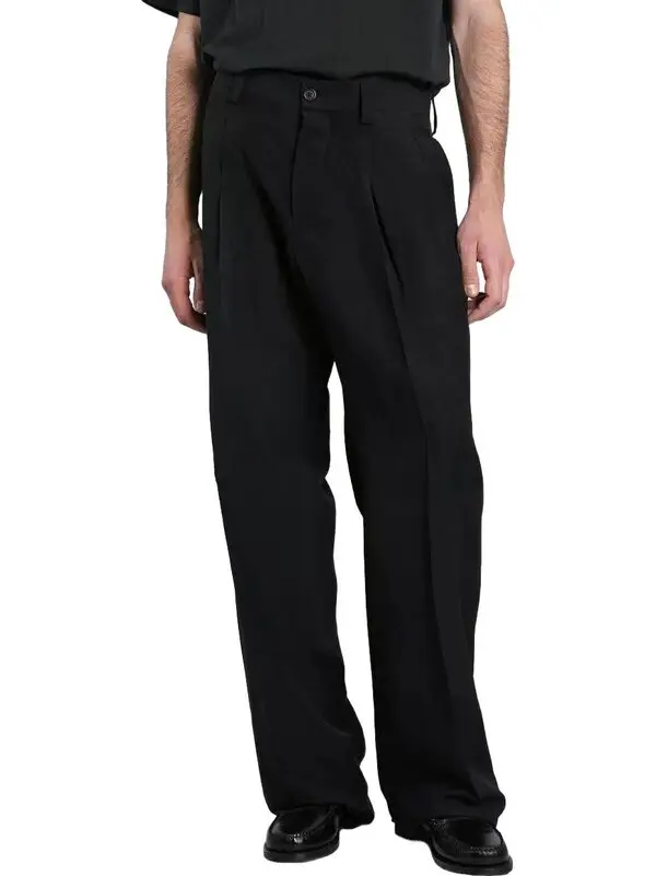 LANEUS Pleated Straight-leg Trousers - Black