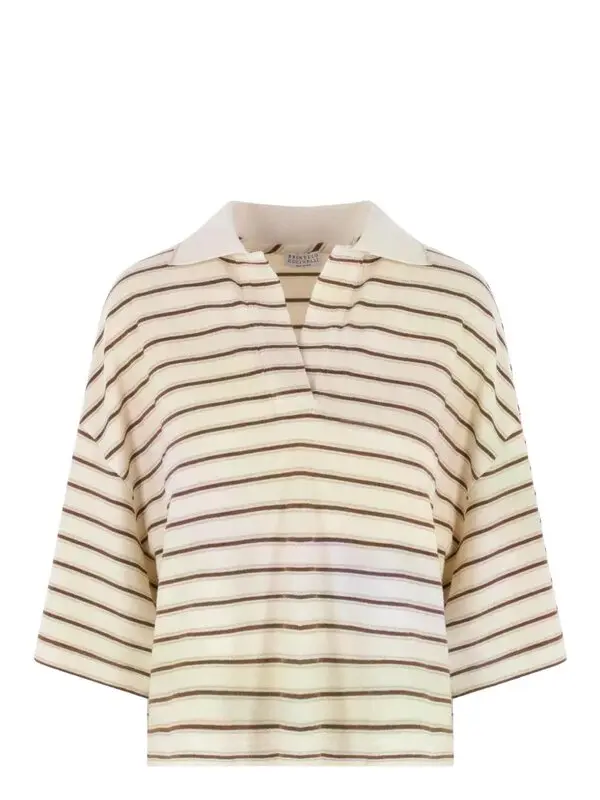Brunello Cucinelli Striped Polo Top - Neutrals