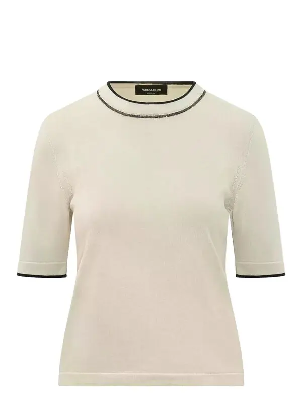 Fabiana Filippi Monili-trim Contrast-edge T-shirt - Neutrals
